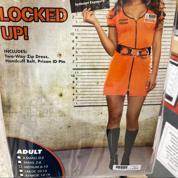 Dresses | Sexy Costume County Prison Wmns Dress Orangeblk W Handcuffs ...